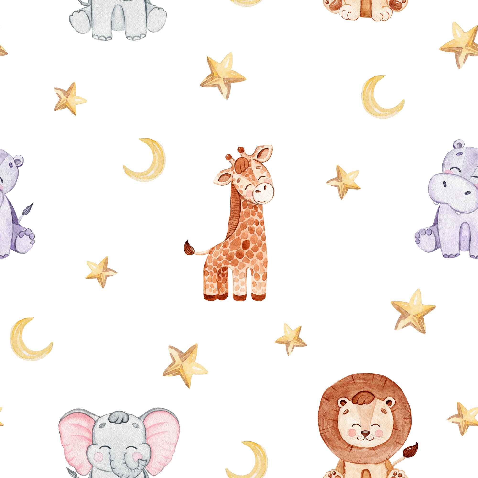 Cartoon Safari Animals Stars and Moon Seamless Wallpaper – My Castle Decor