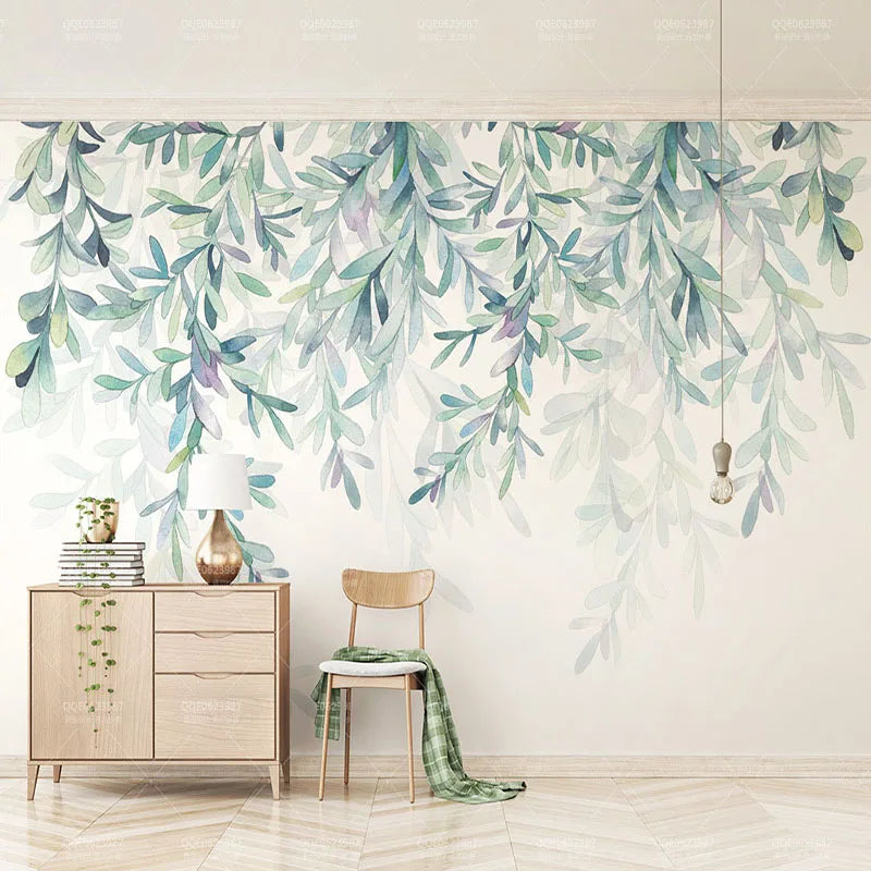 Watercolor Hanging Leaves Wall Mural Wallpaper – My Castle Decor