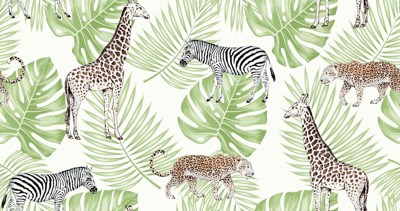 Safari Animals on Tropical Leaves Seamless Wallpaper – My Castle Decor